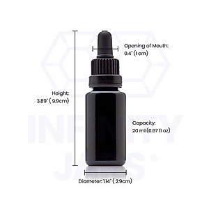 Infinity Jars 20 ml (.34 fl oz) Black Ultraviolet Glass Bottle w/Glass Eye Dropper 10-Pack
