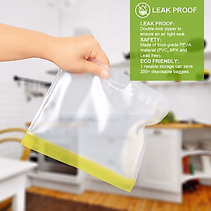 Roonoo 10 Pack Dishwasher Safe Reusable Snack Bags, Reusable Storage BPA Free Freezer Bags, Leakproof Bags Food Storage