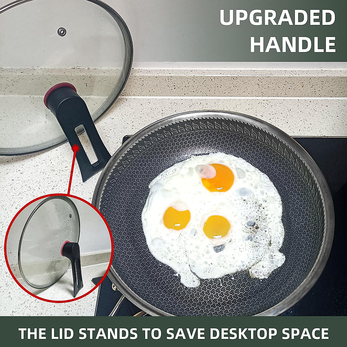 Frying Pans Nonstick with Lid,10.9inch(Interior Size:10.2inch) Hybrid Stainless Steel Non Stick Frying Pans,Skillets and Frying Pans,PFOA Free Cookware,Dishwasher and Oven Safe, Works on All Cooktops