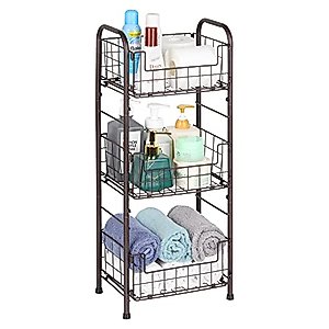 Bathroom Standing Shelf Unit, 3 Tier Towel Storage Shelf Metal Storage Rack for Bathroom Holds Bath, Soap, Shampoo, Paper and Toiletries(Brown)