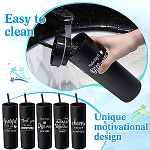 Gejoy 12 Pcs Employee Appreciation Gifts 16 oz Skinny Tumblers Thank You Gifts Matte Plastic Tumblers with Lids and Straws Reusable Travel Cups for Coworker Staff Teacher (Black)