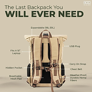 8000Kicks Everyday Hemp Backpack - Lightweight and Weatherproof Backpack for Work and Travel with Anti-theft pocket and Spacious Interior (Navy)