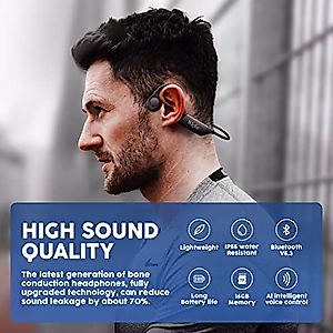 Wigfar Bone Conduction Headphones Bluetooth, Built-in 16GB Memory Bluetooth 5.3 Open Ear Headphones Wireless Bluetooth, Intelligent Voice Waterproof 8 Hr Battery Life for Running, Driving, Calling