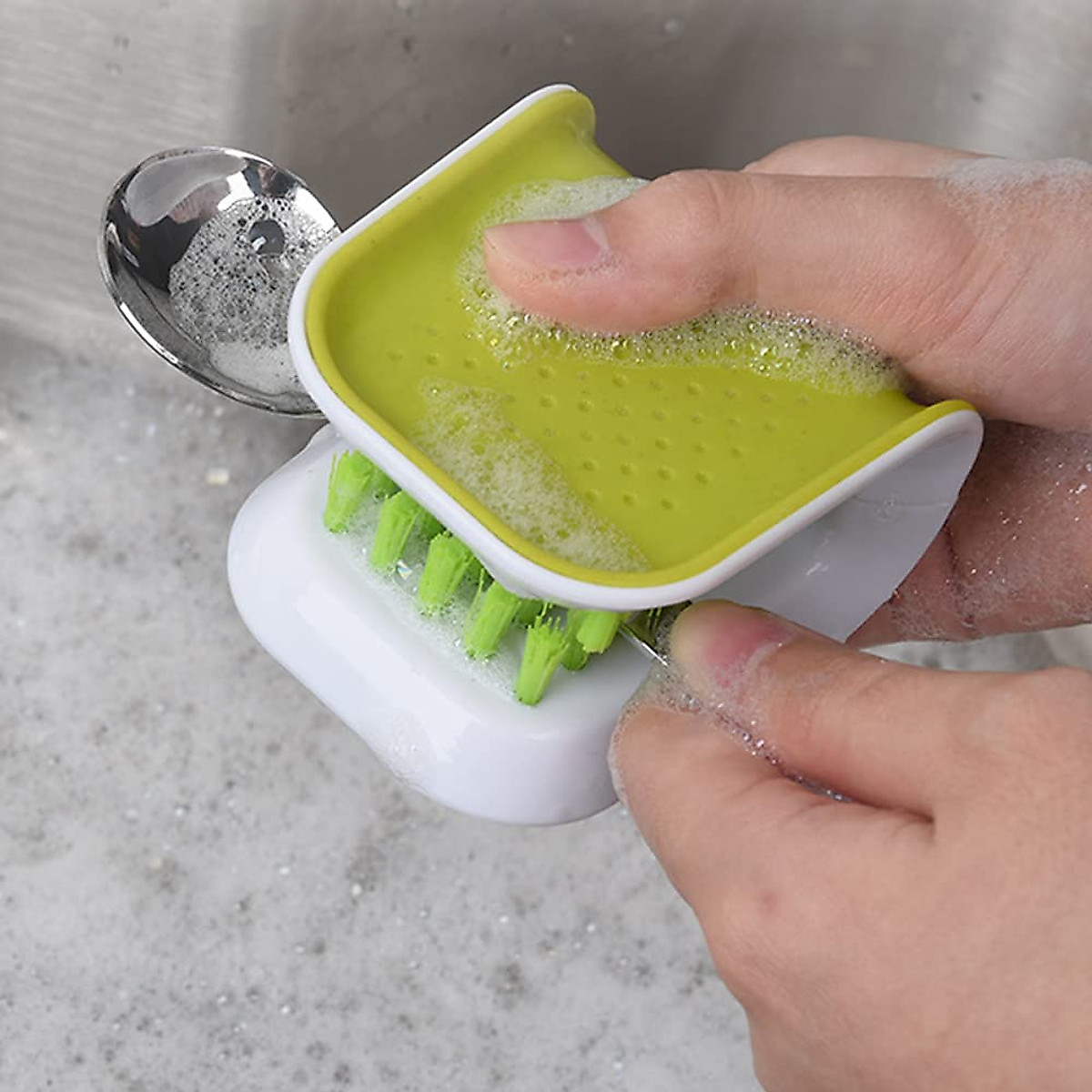 TOSSPER 1 Set Cutlery Cleaner Silverware Scrubber for Inside The Sink Utensil Scrubber with Suction Cups, Blue