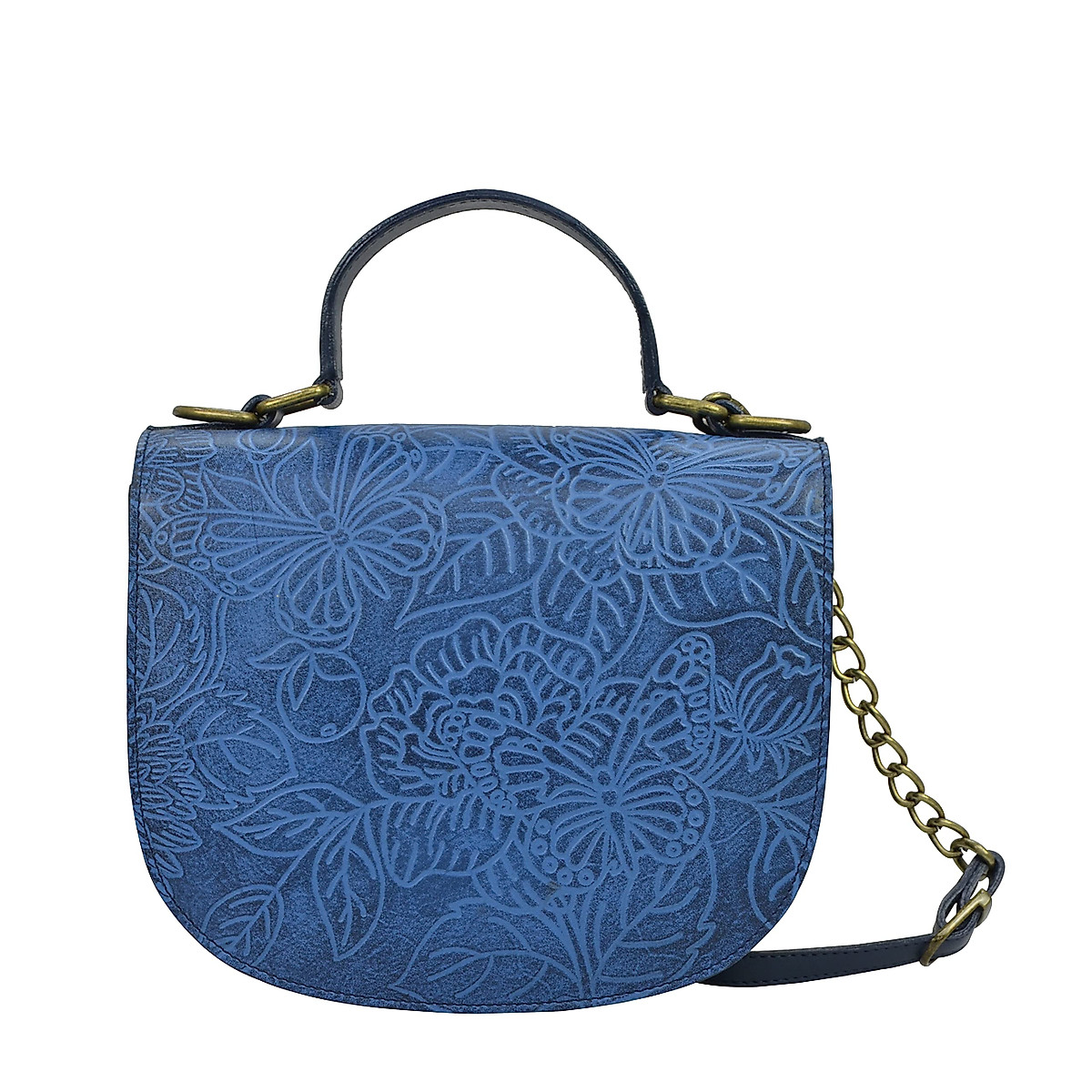 Anuschka Women's Original Head-Painted Leather Small Flap Crossbody, Tooled Butterfly Ocean