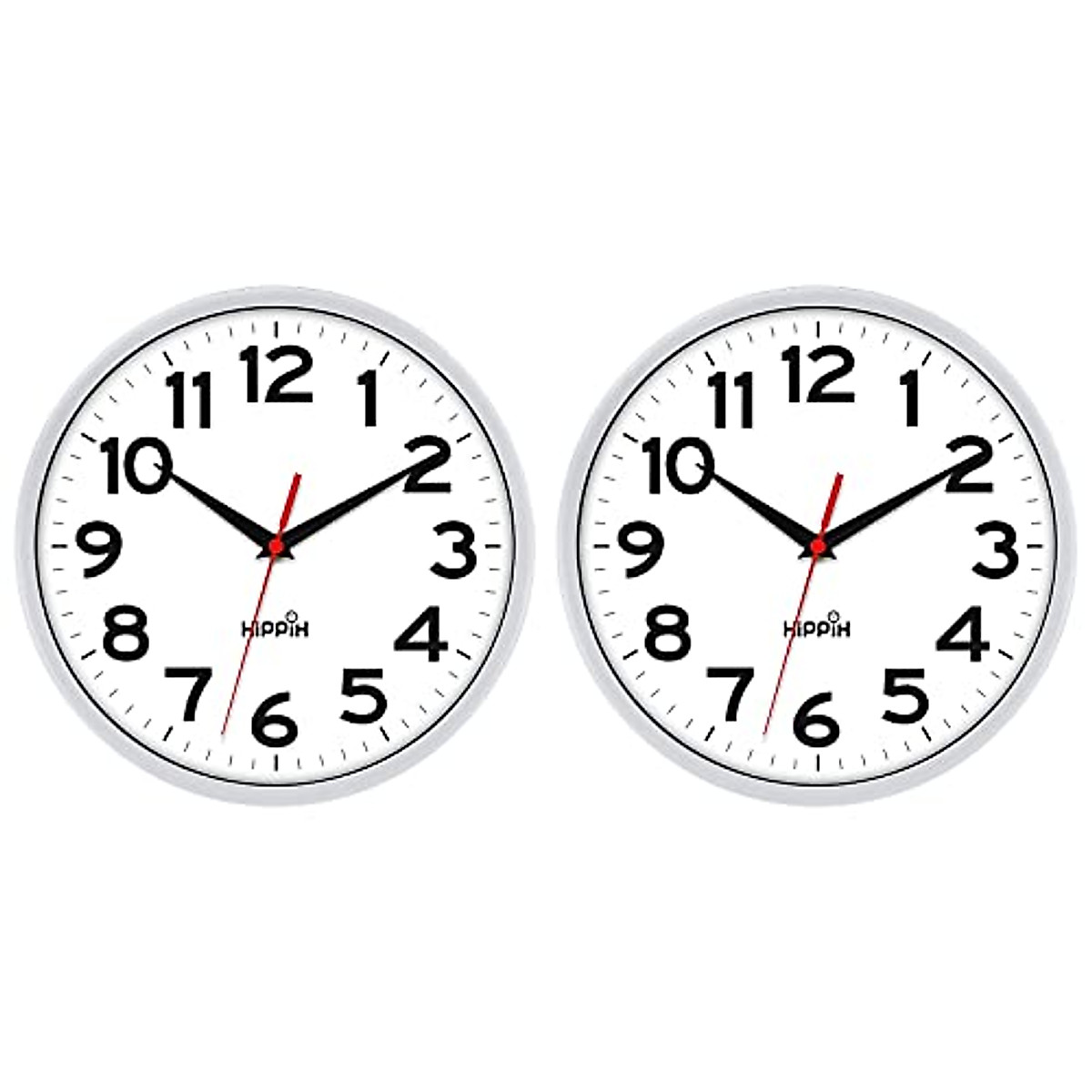 HIPPIH Wall Clock 2 Pack, 10 Inch Modern Wall Clocks Battery Operated, Non Ticking Silent Wall Clock, Simple Small Analog Wall Clock for Living Room, Bedroom, School, Office Decor, Silver