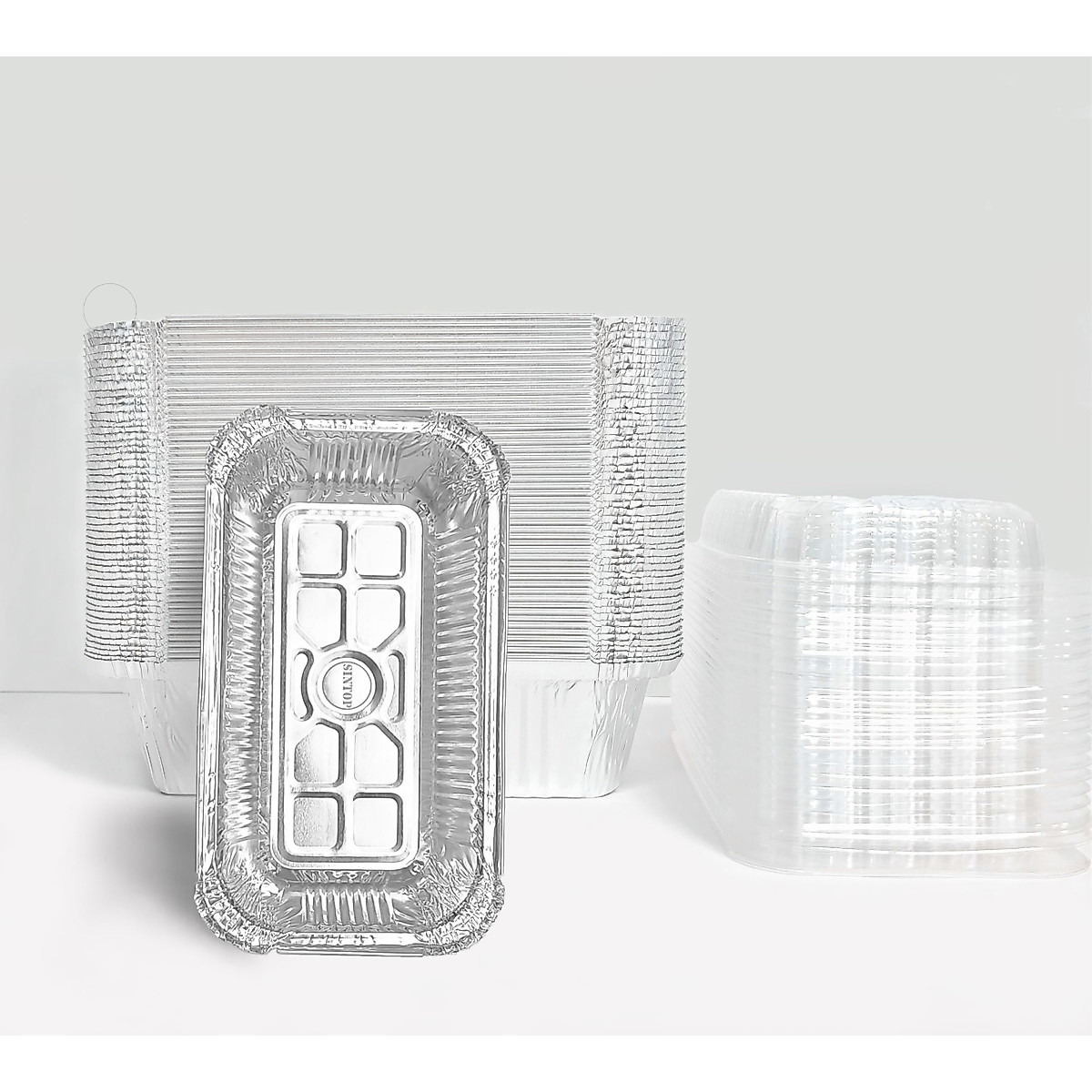 SINTOP Aluminum Foil Bread Pans Disposable | 1.5lb Loaf Pans with Lids | 50 Pack | Dessert Boxes - Perfect for Baking, Storing, Takeout