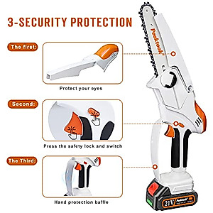 Mini Chainsaw Electric Cordless Chainsaw, Peektook Upgrated 6 Inch Chain Saw with 2 Battery and 2 Chains, Portable Mini Saw with Safety Lock and Strong Power Perfect for Trim Shrubs/Branches/Logging