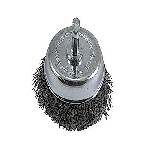 Forney 72731 Wire Cup Brush, Coarse Crimped with 1/4-Inch Hex Shank, 3-Inch-by-.012-Inch, 1 Pack , Metal Grey