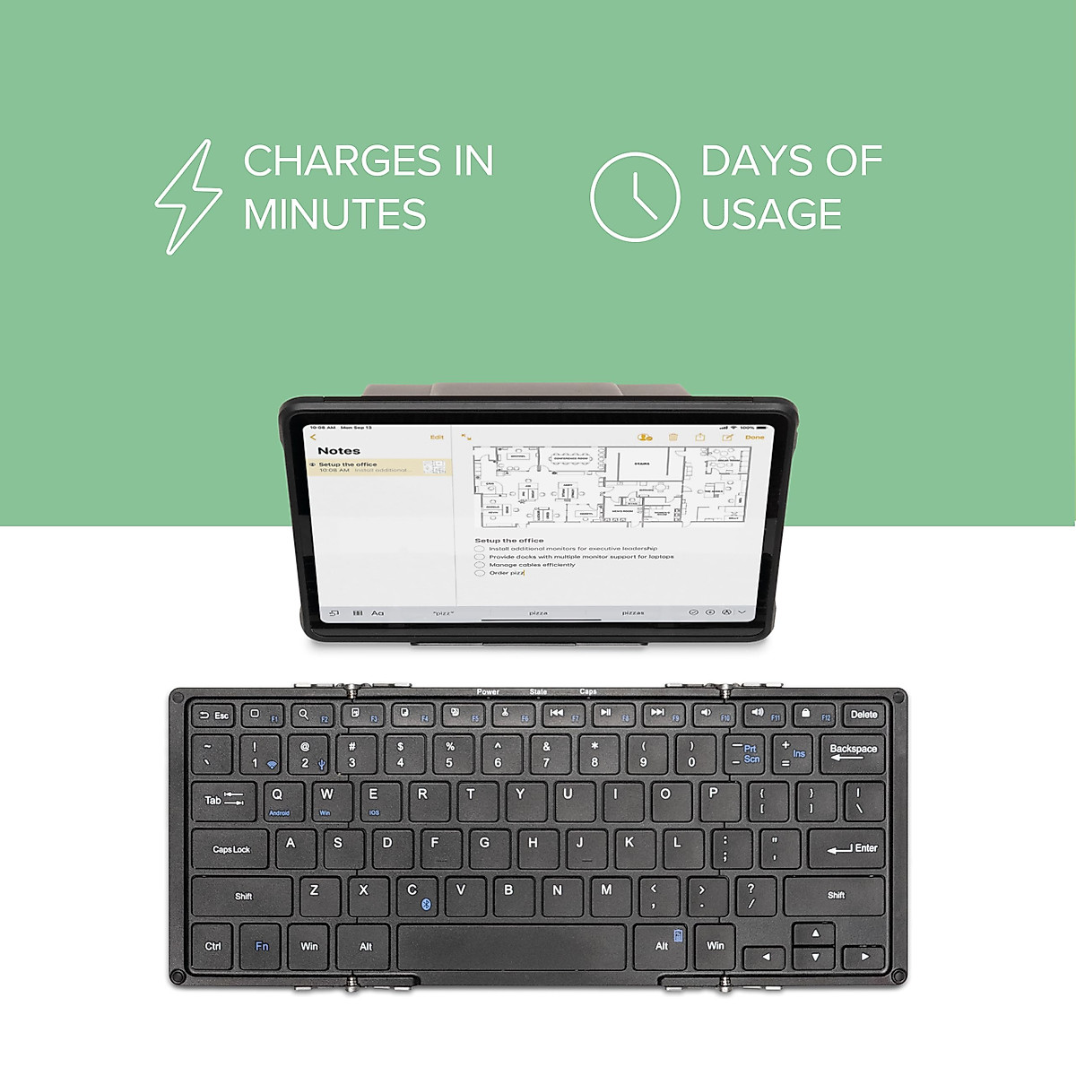 Plugable Foldable Bluetooth Keyboard for iPad, iPhones, Android, and Windows, Full-Size Multi-Device Keyboard, Wireless and Portable with Included Stand (11.5 inches) Upgraded Version of BT-KEY3
