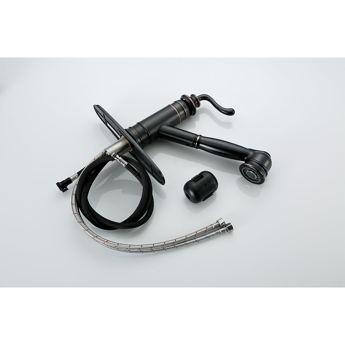 Derengge Single Handle Kitchen Sink Faucet,Oil Rubbed Bronze Pull Out Kitchen Faucet with Deck Plate,1 Hole or 3 Hole Installation,F-825-KG ORB