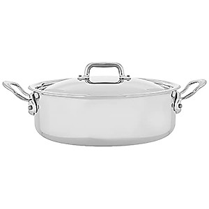 Mauviel M'Cook 5-Ply Polished Stainless Steel Rondeau/Braiser Pan With Lid, And Cast Stainless Steel Handles, 6-qt, Made In France