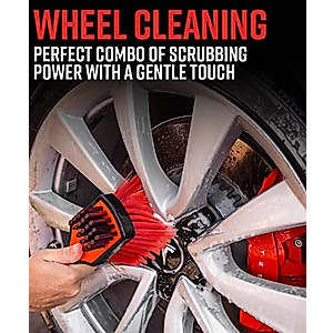 Adam's Double Sided Car Detailing Brush Wheel Brush & Tire Brush for Wheel Cleaning | Soft, Durable Chemical Resistant Bristles Against The Harshest Wheel & Tire Cleaner