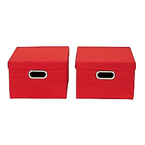 Household Essentials 706-1 Bin Lids and Handles | 2 Pack | Red Fabric Box Set, Tomato, 2 Count