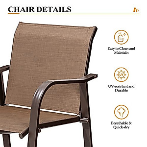 Crestlive Products Counter Height Bar Stools Aluminum Patio Furniture with Heavy Duty All Weather Frame in Antique Brown Finish for Outdoor Indoor, 2 PCS Set, 27.5'' Seat Height (Brown)