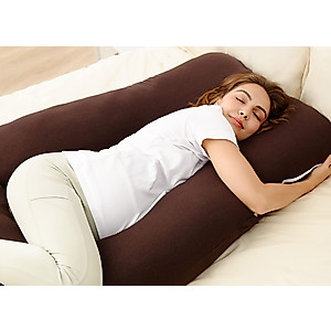 Momcozy Pregnancy Pillows for Sleeping, U Shaped Full Body Maternity Pillow for Side Sleeping - Support for Back, Legs, Belly, Hips, 57 Inch, Brown