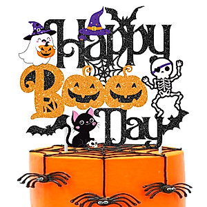 Halloween Happy Boo Day Cake Topper Glittery Halloween Little Boo Party Cake Topper Halloween Baby Shower Decoration for Spooky House Ghost Bat Pumpkin Theme Birthday Party Baby Shower Supplies