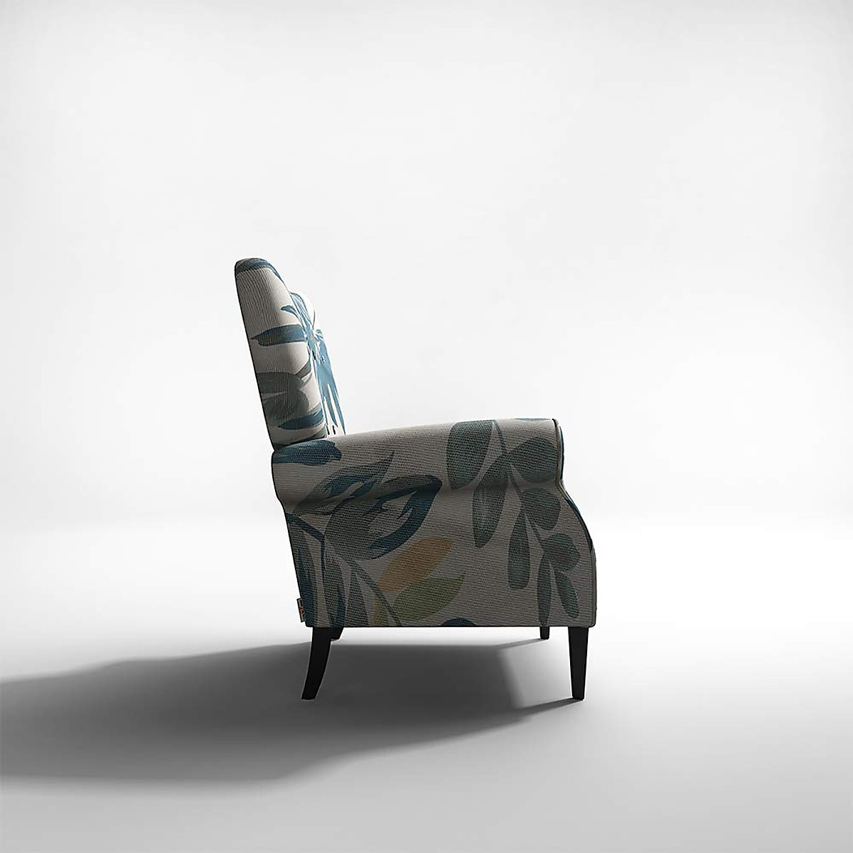 WK Home Mid- Century Linen Wingback Rolled Armchair for Living Room, Bedroom, Home Office, Study, Pattens Blue