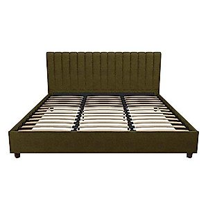 Novogratz Brittany Upholstered Platform Bed Frame, Green Linen, King