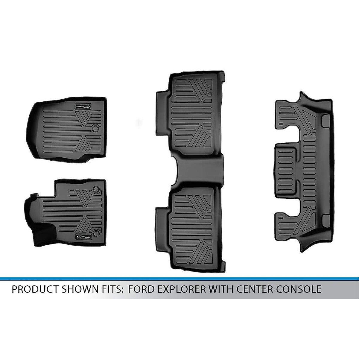 SMARTLINER Custom Floor Mats 3 Row Liner Set Black Compatible with 2020-2023 Compatible with Ford Explorer Only Fits 6 Passenger Models W/ 2nd Row Bucket Seat
