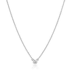 Amazon Essentials 14k White Gold Bezel Set Solitaire Adjustable Pendant Necklace (1/10cttw, K-L Color, I2-I3 Clarity), 16" + 2" Extender (previously Amazon Collection)