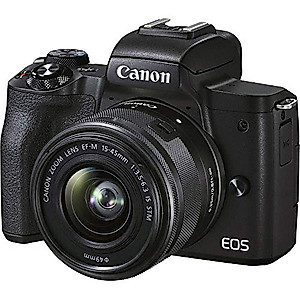 Canon EOS M50 Mark II Mirrorless Digital Camera with 15-45mm Lens (4728C006) + 64GB Extreme Pro Card + Extra LPE12 Battery + Case + UV Filter + Card Reader + Filter Kit + HDMI Cable + More (Renewed)