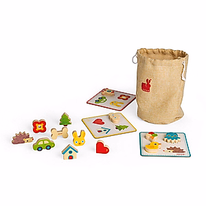 Janod Memory Touch Recognition Game - 21 Wooden Pieces - Ages 3+ - J05318