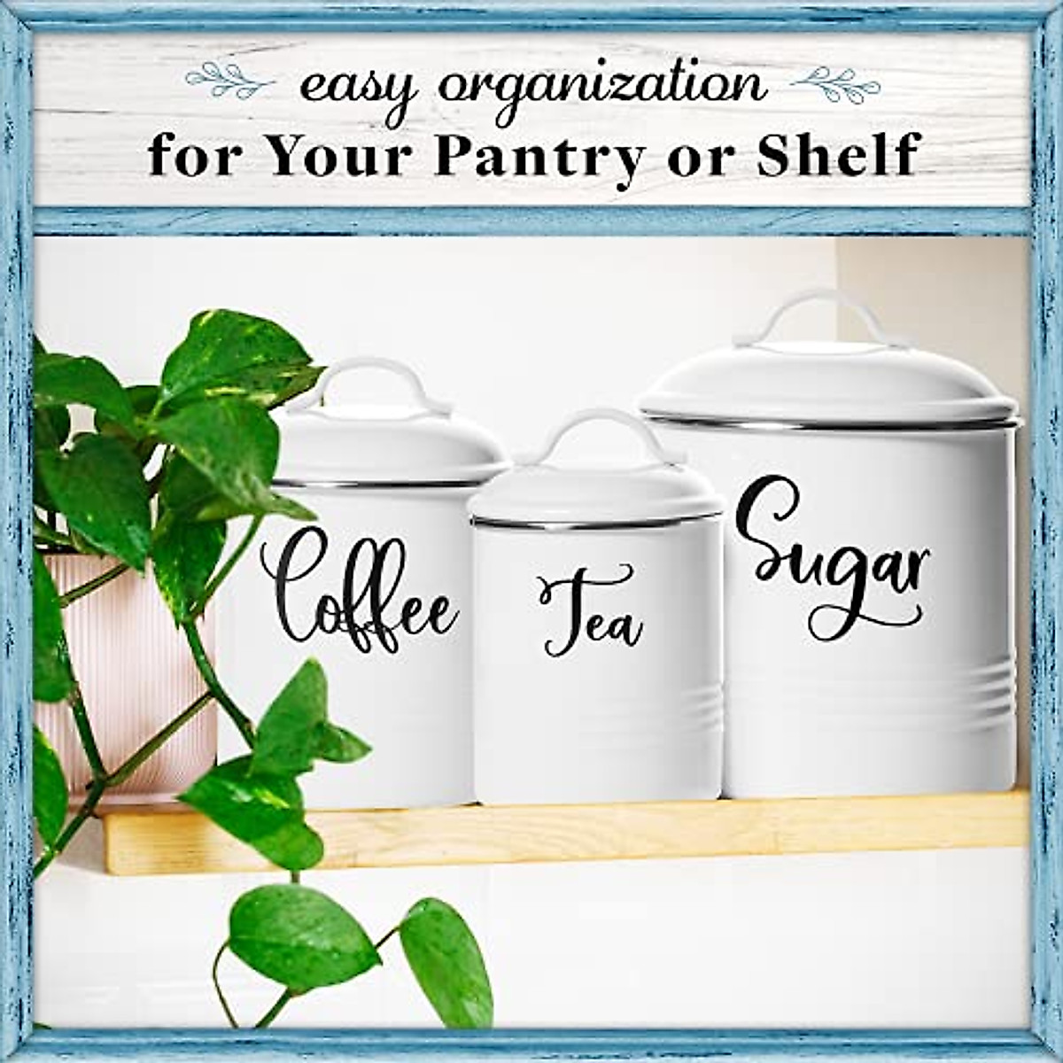 Home Acre Designs Kitchen Canisters Set of 3 - Airtight Tea, Sugar & Coffee Containers - Rustic Farmhouse Canister Jars - White