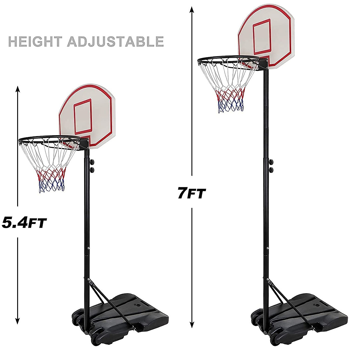 JupiterForce Basketball Hoop Outdoor 5.5-7Ft Height Adjustable, Portable Basketball Hoops & Goals with Backboard&Wheels for Kids/Adults Indoor