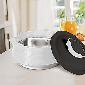 Milton Casserole for Hot Food, Double Walled Insulated Inner Stainless Steel Hot Pot with Lid, Serving box for Food and Roti, Serving Bowl, Set of 3 (Size 62, 45, 28 oz) Venice, Micro White