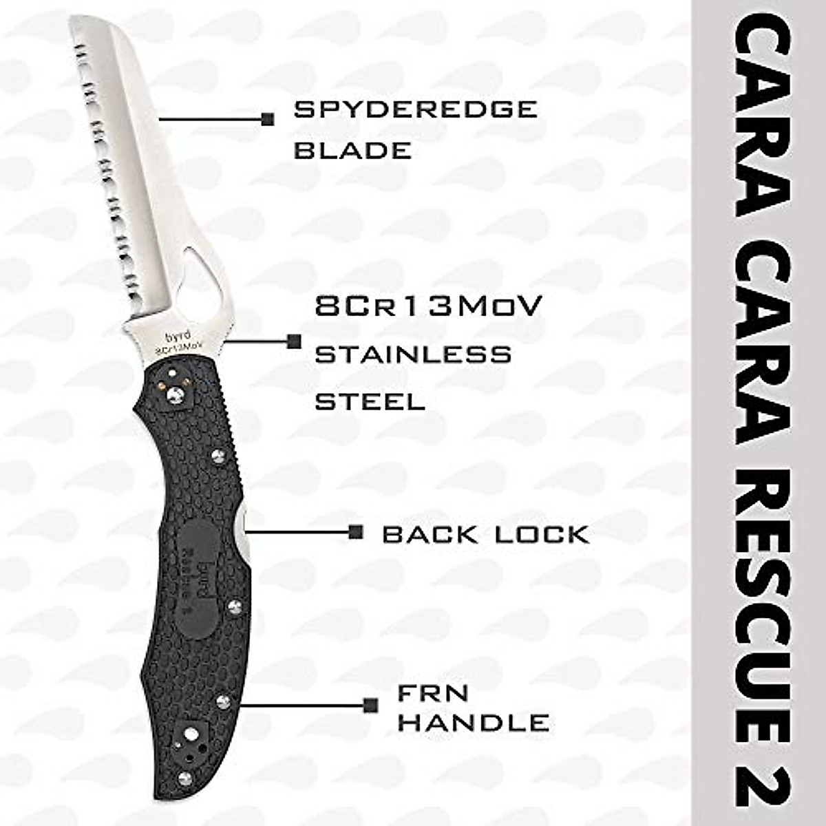 Byrd Cara Cara 2 Rescue Lightweight Knife with 3.88" Stainless Steel Sheepfoot Blade and High Performance Black FRN Handle - SpyderEdge - BY17SBK2