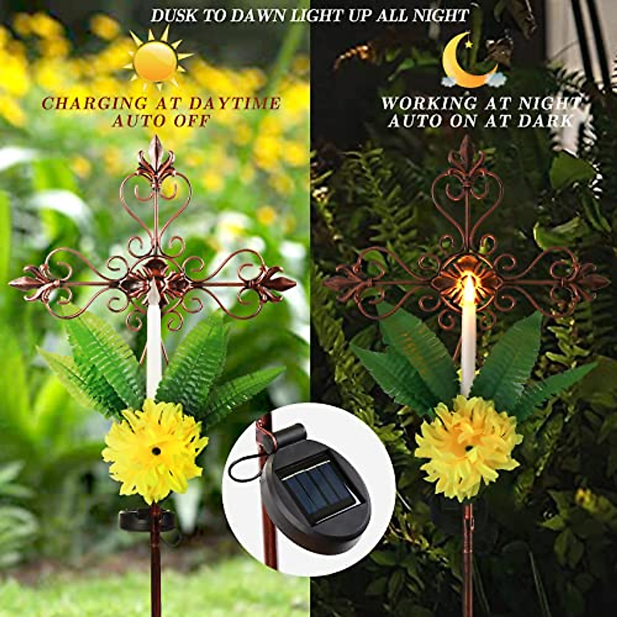 Yourongmao Outdoor Solar Garden Lights Waterproof,Cemetery Decorations for Grave Solar Cross Garden Stake Lights,Garden Decor for Remembrance Gifts & Sympathy Gifts