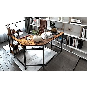 Wodeer L Shaped Computer Desk with Storage Shelves Corner Gaming Desk Writing Study Table Home Office Workstation Wood & Metal （Rustic Brown）