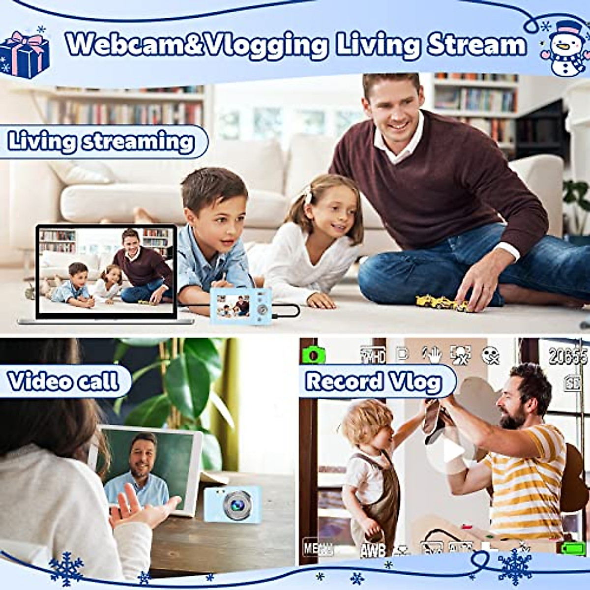 Digital Camera, 1080P 48MP Autofocus Kids Video Digital Camera with 32GB SD Card 16X Digital Zoom, Compact Point and Shoot Vlogging Mini Camera for Teens Children Boys Girls Students