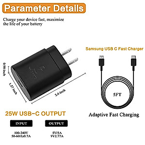 USB C Superfast Charger, USB Type-C to USB Type-C Cable 5ft and 25W Wall Charger Fast Charging PD Adapter Compatible with Samsung Galaxy Ultra S23/S22/S21/S20+ Note 20/10 A71 A53 (2-Pack)