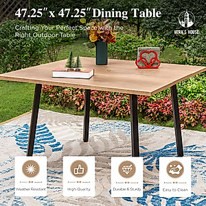 HERA'S HOUSE Patio Dining Table, 4 Person 47" x 47" Square E-Coating and Powder Coating Steel Frame Outdoor Dining Table with 1.57" Umbrella Hole for Garden, Lawn and Backyard