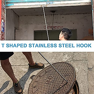GANAZONO 2pcs Manhole Cover Hook Stainless Steel T Style Handle Long Pull Hook Llift Hooks Drain Grate Lifter Storm Drain Cover Hook for Garden Street Home Shutter Doors