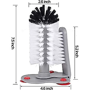 White Double Side Bar Glass Brush Washer Cleaner with Suction Base, Cups Mug Decanters Jugs Cleaning Kitchen Tools