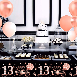 3 Pack 13th Birthday Tablecloth Decorations for Girls，Rose Gold Happy 13 Birthday Table Cover Party Supplies, 13 Years Old Birthday Plastic Disposable Rectangular Table Cloth Decor