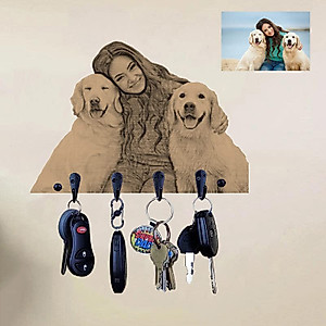 Personalized Photo Key Holder Customized Key Rack Gifts for Anniversary Custom Key Hanger 4 Hooks Wall Wooden Decorative Family Sign with Hooks for Wedding Housewarming Key Rack