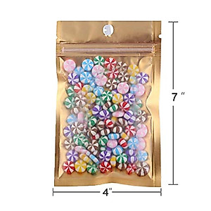 Wekoil Mylar Bags Zip Lock Clear Golden Front Aluminum Foil Wrapper Bags Resealable Packaging Storing Zipper Pouches Bulk Food Saver Lined Grip Wrap 10x18cm(4x7inch),Pack of 100