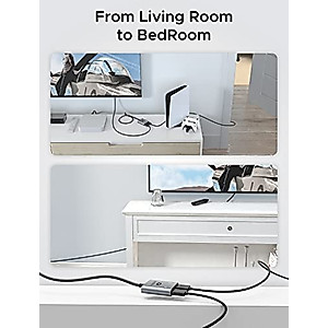 Warrky HDMI Splitter, Duplicate/Mirror, 4K HDMI Splitter 1 in 2 Out [Metal Case, Gold-Plated] with 3.3 Ft Braided HDMI Cable, Powered Splitter, 1 Source to 2 Identical Displays for TV, Projector