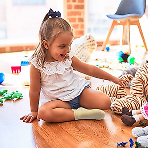 HYzgb Toddler Girls Socks 3T-4T-5T with Grippers 12 Pairs Cotton Little Kids Non Slip Ankle Socks for Toddler Kids 3-4-5 Years Old All Seasons Wearing (Bright Candy Colors)