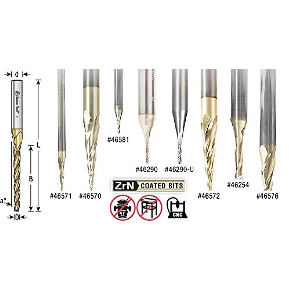Amana Tool - 46292-U CNC 2D & 3D Carving Flat Bottom x 0.10 Deg Angle x 1/8 Dia x 1-3/32