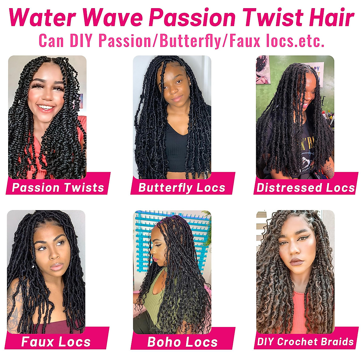Dorsanee Passion Twist Hair 18 Inch 7 Packs Water Wave Crochet Hair Long Bohemian Curly Braiding Hair for Butterfly Locs, Faux Locs, Boho Style Spring Twist Crochet Braids (1B#)