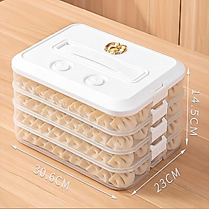 Ahathyw 4-Layer Frozen Dumpling Storage with Lids & Timing, Flat Stacks Food Container Icing Cookies Wonton Donuts Box Organizer For Fridge, Keeping Fresh