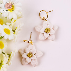 Puocaon Flower Polymer Clay Cutters - 3 Pcs Flower Clay Cutters for Polymer Clay Jewelry, 2 Pcs Plumeria Flower Texture Molds, 20 Flower Pistil Brass Charms, Clay Earring Cutters for Jewelry Making