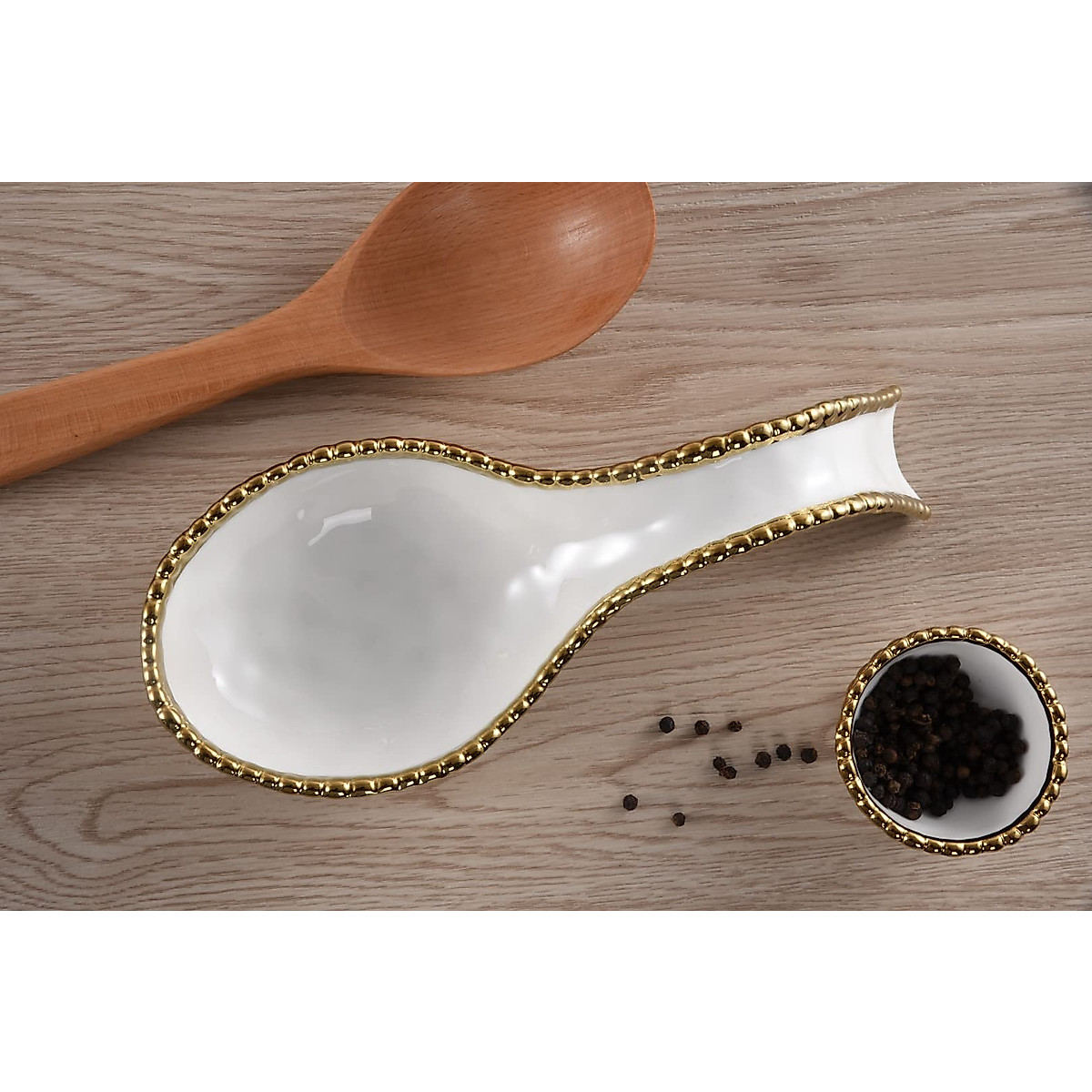 Pampa Bay Golden Salerno Titanium-Plated Porcelain Spoon Rest, 9.5 x 4in