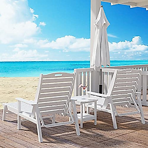 LyuHome Outdoor Lounge Chairs Set of 3, Lounge Beach Chairs for Outside, Pool Chaise Chairs and Side Table Set Patio Furniture Weather-Resistant Adjustable(White)