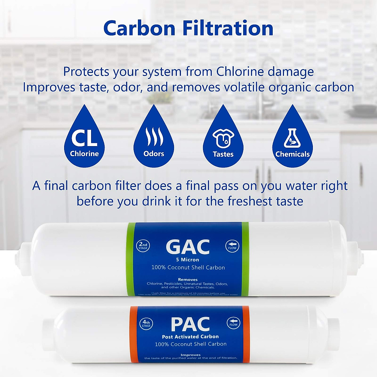 Express Water – Countertop Reverse Osmosis System Replacement Filter Set – 3 Inline Filters – 1?4” Quick Connect Filter Cartridges - Sediment, GAC and PAC Carbon Filters – 6 Month Filter Set
